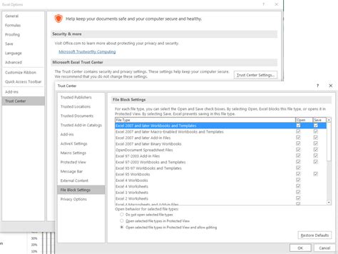 file block settings in trust center outlook signature