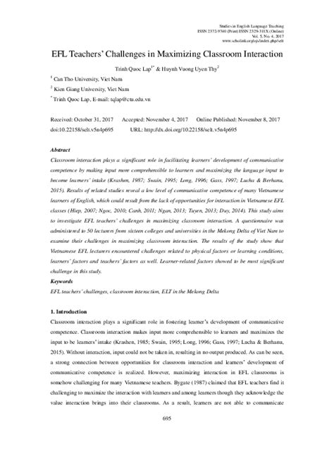 Pdf Efl Teachers Challenges In Maximizing Classroom Interaction
