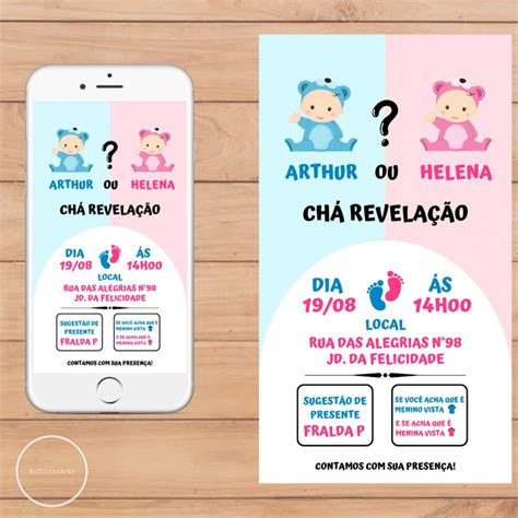 Convite Digital Chá Revelação Elo7 Produtos Especiais