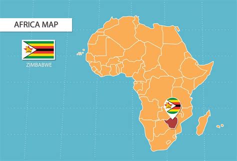 Zimbabwe Map In Africa Icons Showing Zimbabwe Location And Flags