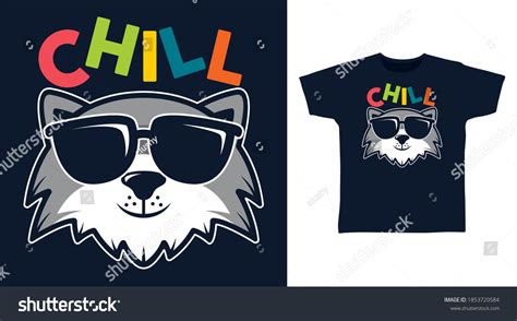 Grey Cat Chill Glasses Design Vector Stock Vector Royalty Free