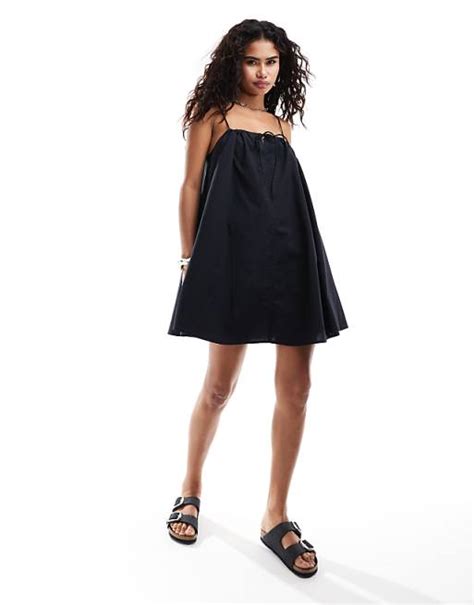 Weekday Mika Floaty Cami Mini Sun Dress In Black Asos