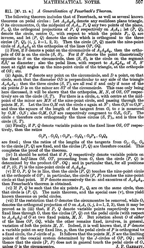 811 [k1 11 E ] A Generalisation Of Feuerbachs Theorem The Mathematical Gazette Cambridge