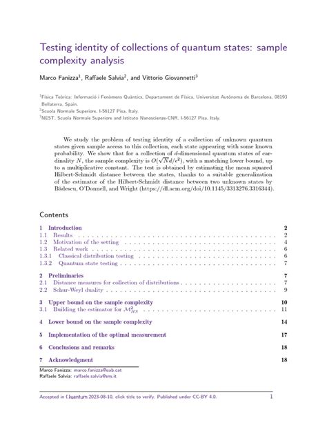 Testing Identity Of Collections Of Quantum States Sample Complexity Analysis Pdf