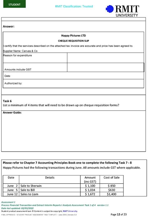 Solved Task 6 List A Minimum Of 4 Items That Will Need To Be Drawn Up On Cheque Requisition