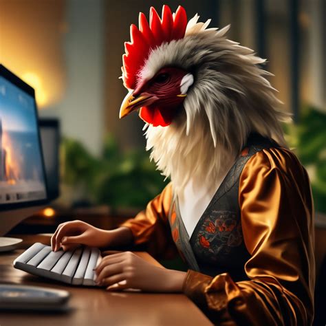 Женщина с головой курицы работает — картинка создана в Шедевруме