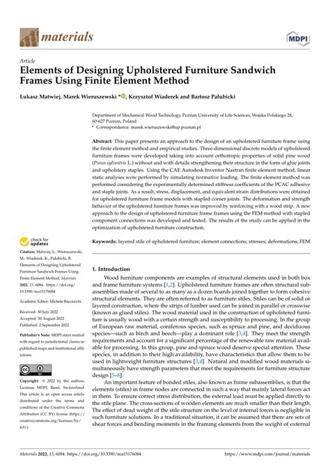 Pdf Elements Of Designing Upholstered Furniture Sandwich Frames Using Finite Element Method