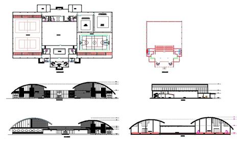 Sport Center Building Plan And Elevation 2d View Cad Block Layout Dwg File