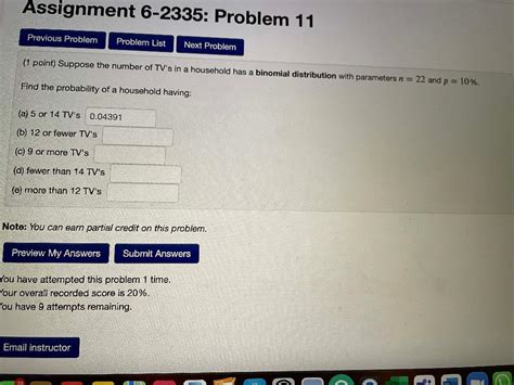 Solved Assignment 6 2335 Problem 11 Previous Problem