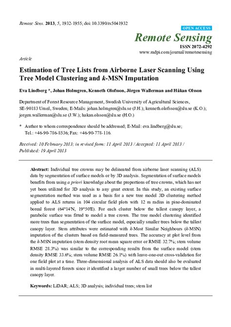 Pdf Estimation Of Tree Lists From Airborne Laser Scanning By Combining Single Tree And Area