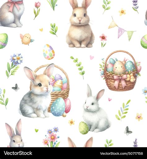 Seamless Watercolor Pattern Of Cute Easter Vector Image