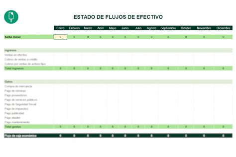 Formato De Estado De Flujo De Efectivo Mensual En Excel Informe