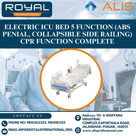 Electric Icu Bed 5 Function Abs Penial Collapsible Side Railing Cpr