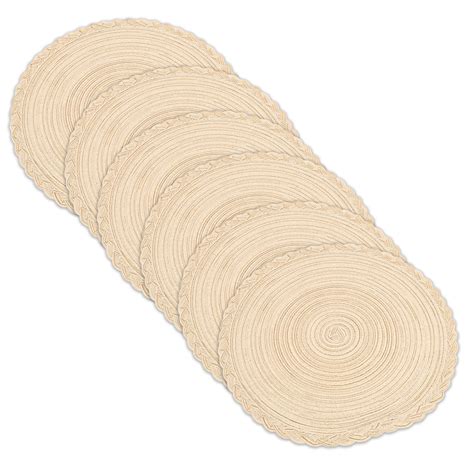 Set Of 6 Ivory 15 Inch Braid Round Placemats Large Cotton Woven Heat