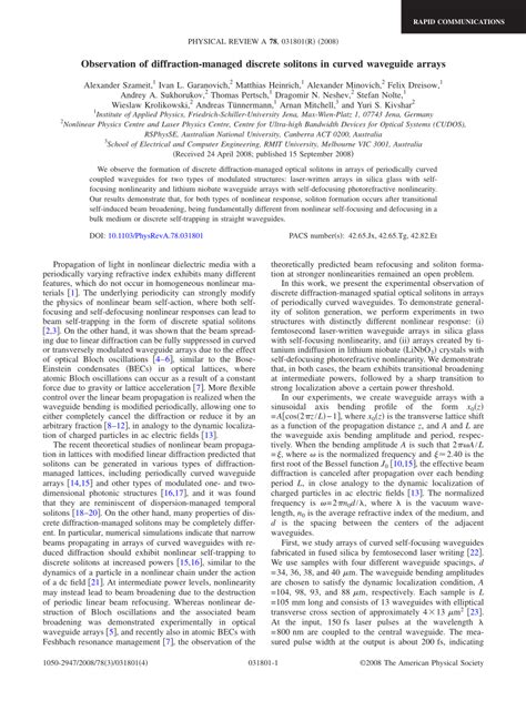 Pdf Observation Of Diffraction Managed Discrete Solitons In Curved
