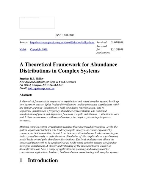 pdf a theoretical frameworkfor abundance distributions in complex systems