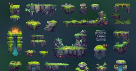 Aztec Cartoon Stylized Forest Stone Platformer Tileset 2d