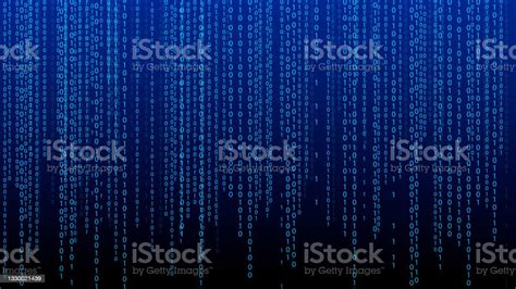 Blue Matrix Background Falling Numbers On Screen Technology Stream