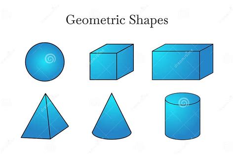 Blue 3d Geometric Shapes Of Sphere Cube Cuboid Pyramid Cone And