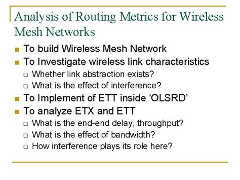 Analysis Of Routing Metrics For Wireless Mesh Networks
