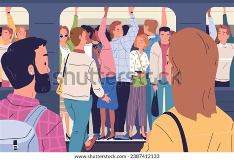 Crowded Subway Train Commuters Inside Busy Stock Vector Royalty Free