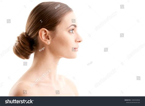 Woman Face Profile Shot Beautiful Young Foto Stock 1040320696