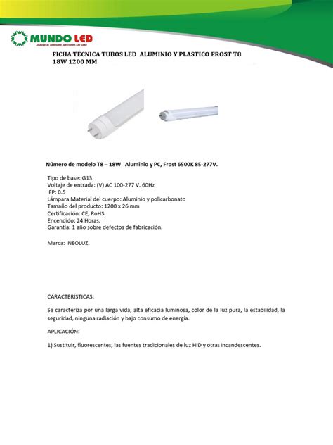 Tubos Led T8 18w Aluminio Y Pc Frost Pdf