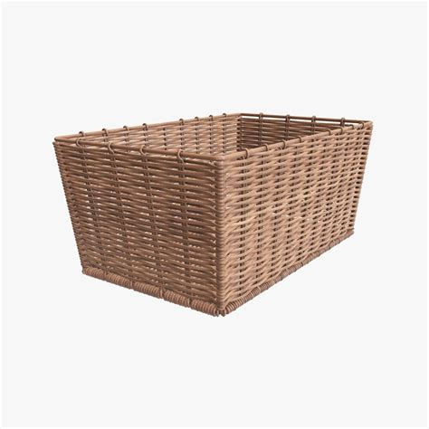 Rectangular Wicker Basket 02 Light Brown 3d Model Download Tableware