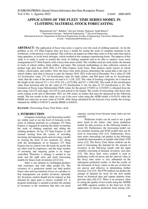 Pdf Application Of The Fuzzy Time Series Model In Clothing Material