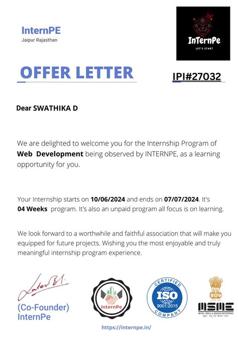 Swathika D On Linkedin Internpe
