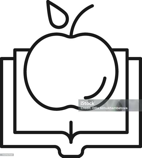 책 독서 소설 교육 웹 사이트 상점 기사 광고에 대한 간단한 고립 된 픽토그램 편집 가능한 스트로크 열린 책 위에 사과의 벡터 선 아이콘 과일에 대한 스톡 벡터 아트 및