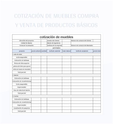 Plantillas Cotizaciones De Muebles Para Excel Gratis Y Hojas De Cálculo