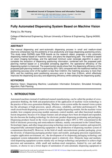 Pdf Fully Automated Dispensing System Based On Machine Vision