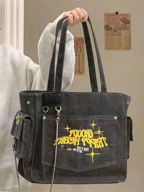 레트로 빈티지 워싱 캔버스 자수 레터 토트백 대용량 숄더백 쇼핑백 여성용 가방 핸드폰닷컴