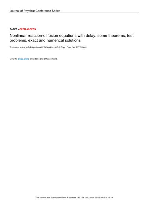 Pdf Nonlinear Reaction Diffusion Equations With Delay Some Theorems