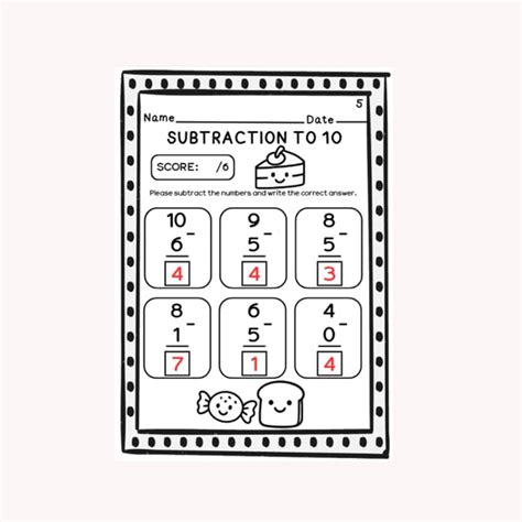 Subtraction To 5 And 10 Worksheets Display Score And Answers Pre K