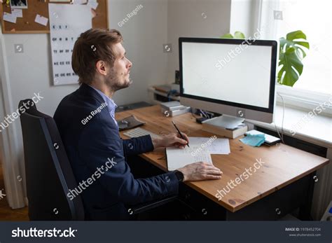 Man Behind Computer Screen Home Office Stock Photo Shutterstock