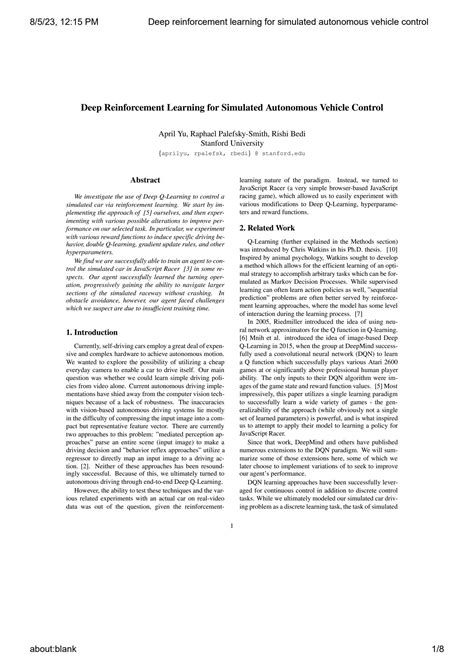 Solution Deep Reinforcement Learning For Simulated Autonomous Vehicle