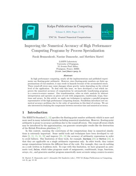 Pdf Improving The Numerical Accuracy Of High Performance Computing