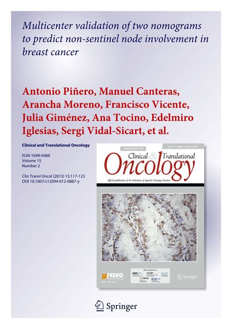 Pdf Multicenter Validation Of Two Nomograms To Predict Non Sentinel Node Involvement In Breast