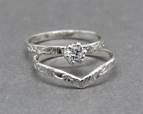 White Gold Wedding Set Wedding Ring Set 18k Diamond Ring Engagement
