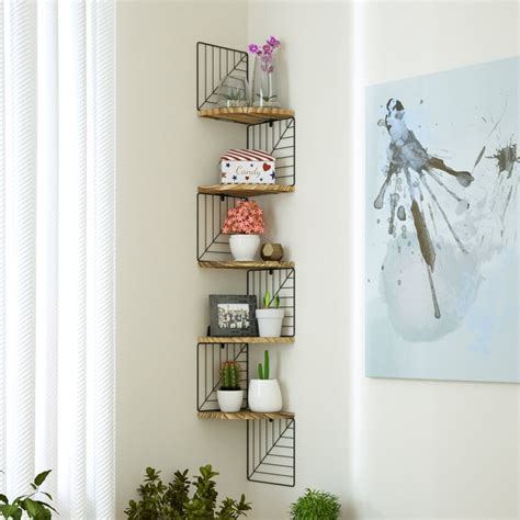 Wall Mount Corner Shelf Zigzag Shape Bavarian Beech