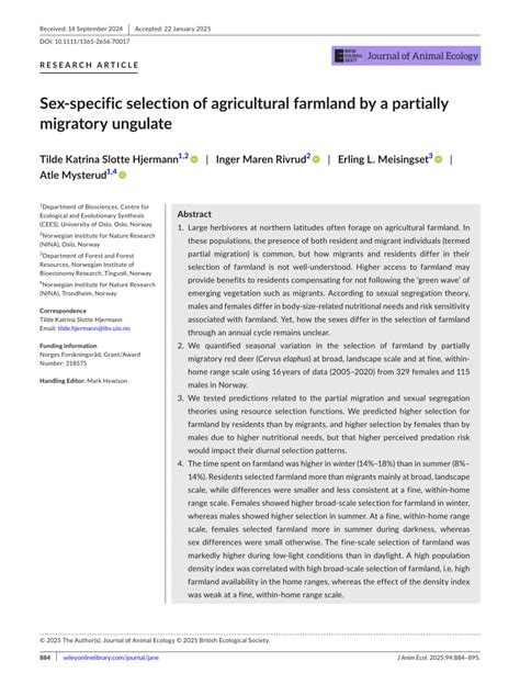 Sex‐specific Selection Of Agricultural Farmland By A Partially Migratory Ungulate Request Pdf