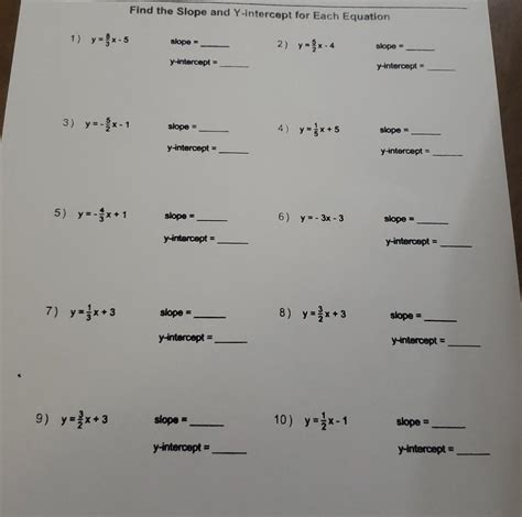solved find the slope and y intercept for each equation 1 y