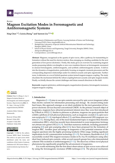 Pdf Magnon Excitation Modes In Ferromagnetic And Antiferromagnetic