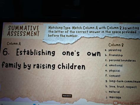Summative Assessment Matching Type Match Column A With Column B By Writ