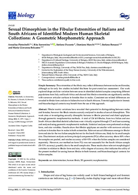 Pdf Sexual Dimorphism In The Fibular Extremities Of Italians And