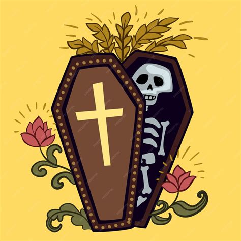 Ataúd De Halloween Con Esqueleto Vector Premium