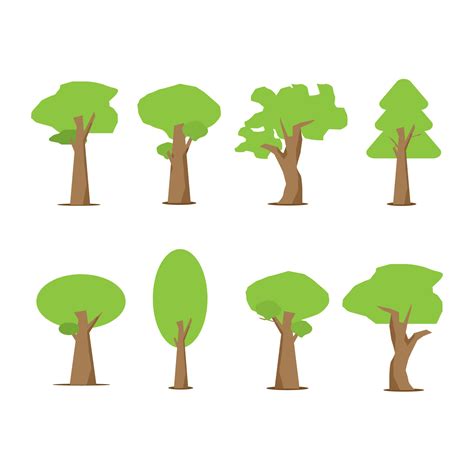 Flat Trees Set Flat Forest Tree Nature Plant Isolated Eco Foliage