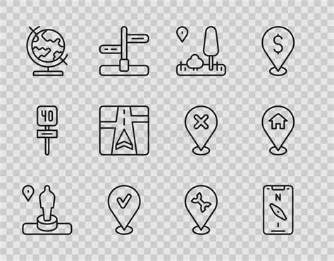 Set Line Location And Monument Compass Mobile City Map Navigation With Check Mark Earth